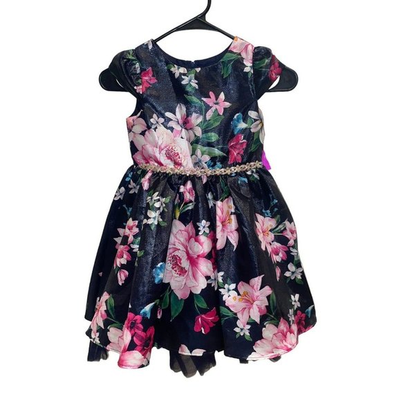 Rare Editions | Dresses | Rare Edition Girls Blue Floral Roses Tie Back ...